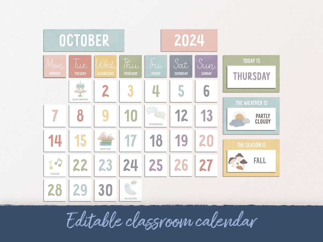 Kids Perpetual Calendar Set: Editable Classroom Bulletin Board (digital ...