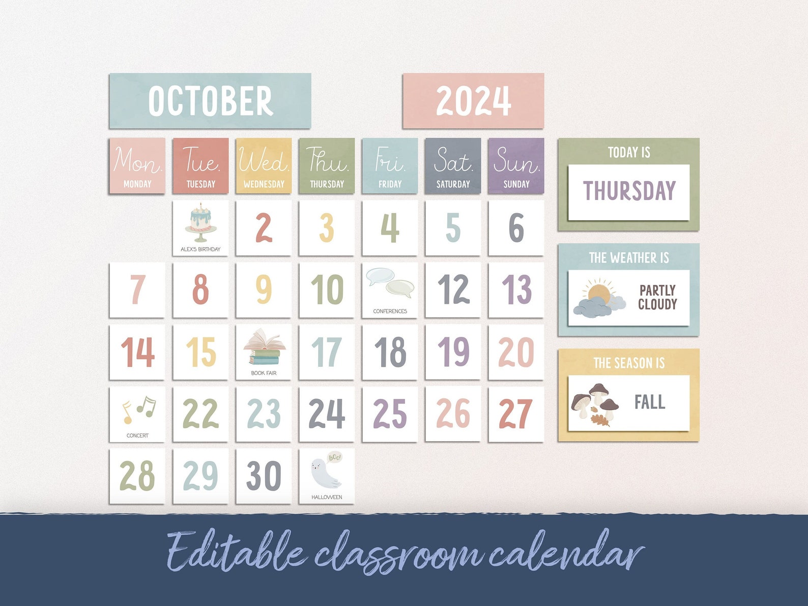 Kids Perpetual Calendar Set: Editable Classroom Bulletin Board (digital ...