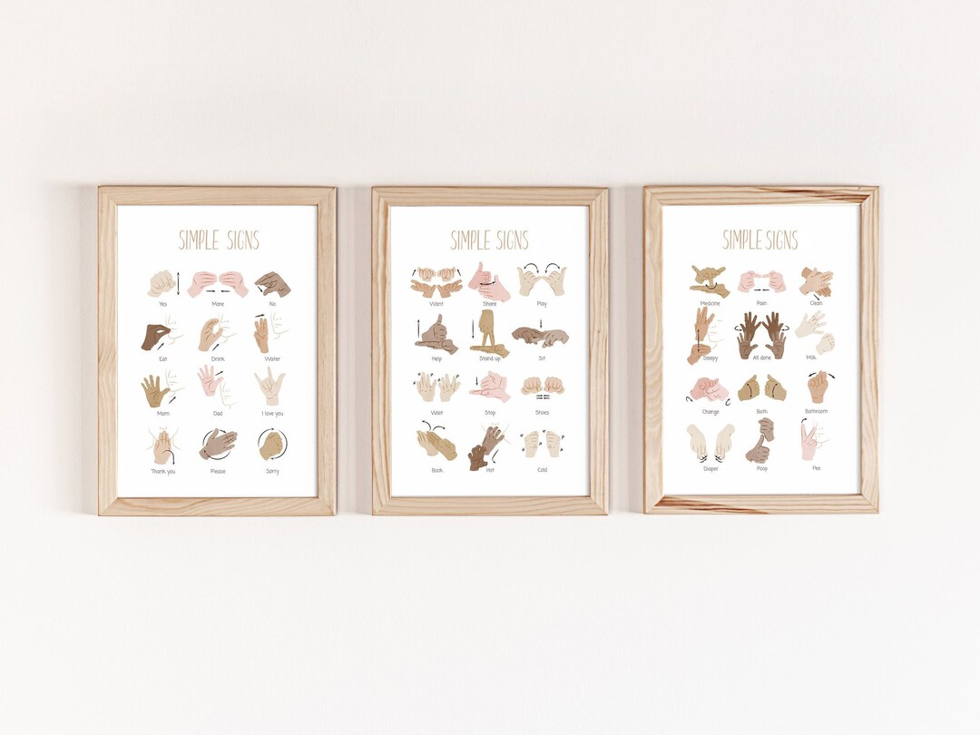 ASL, American Sign Language Art, 3 Piece Wall Art, Baby Sign Language ...