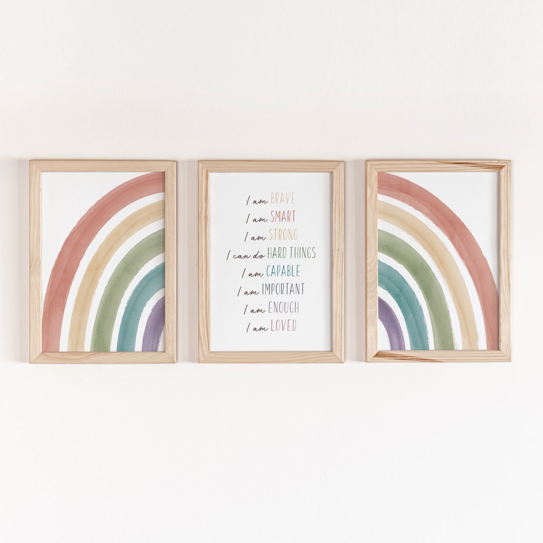 Daily Affirmations Wall Art, I Am Enough, 3 Piece Wall Art, Playroom ...