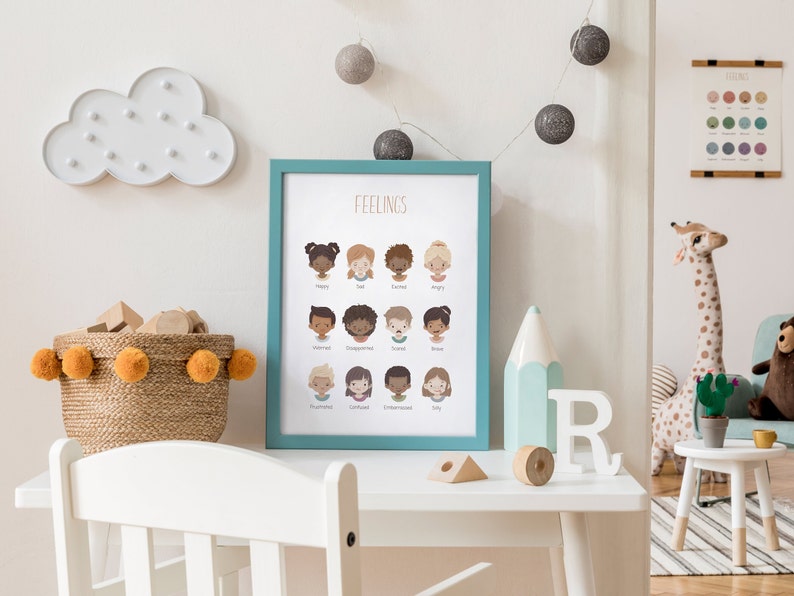 Feelings Chart Poster: Boho Classroom Decor, Emotions Print (digital ...
