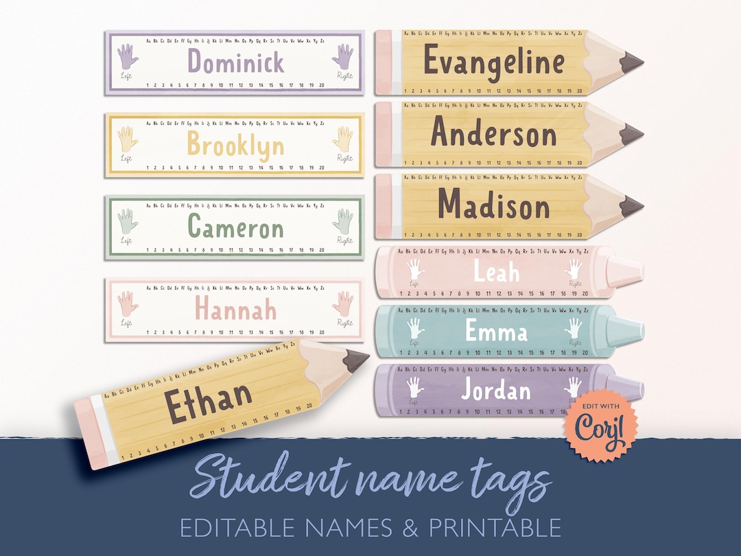 Editable Student Desk Name Plates, Cute Pastel Pencil Name Tags ...