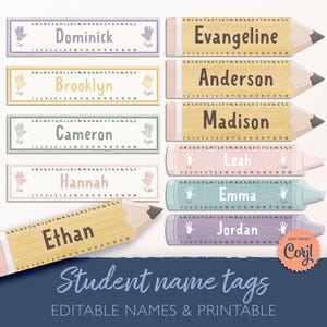 Editable Student Desk Name Plates, Cute Pastel Pencil Name Tags ...