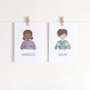 ASL Emotion Flashcards: Sign Language Feelings, Therapy Decor (digital ...