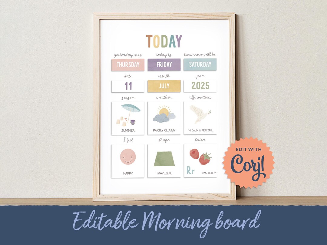 Editable Kids Morning Board: Circle Time Calendar (digital Download ...