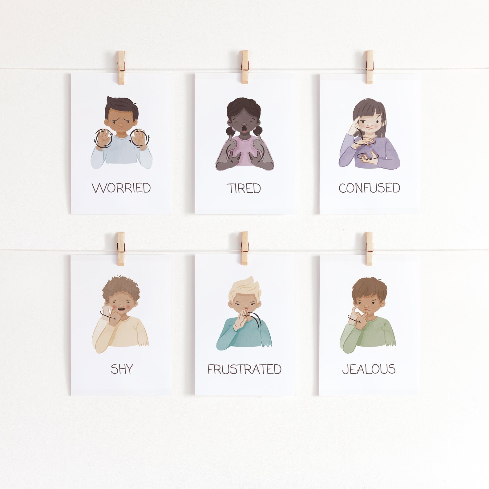 ASL Emotion Flashcards, Sign Language Feelings Flash Cards, Montessori ...