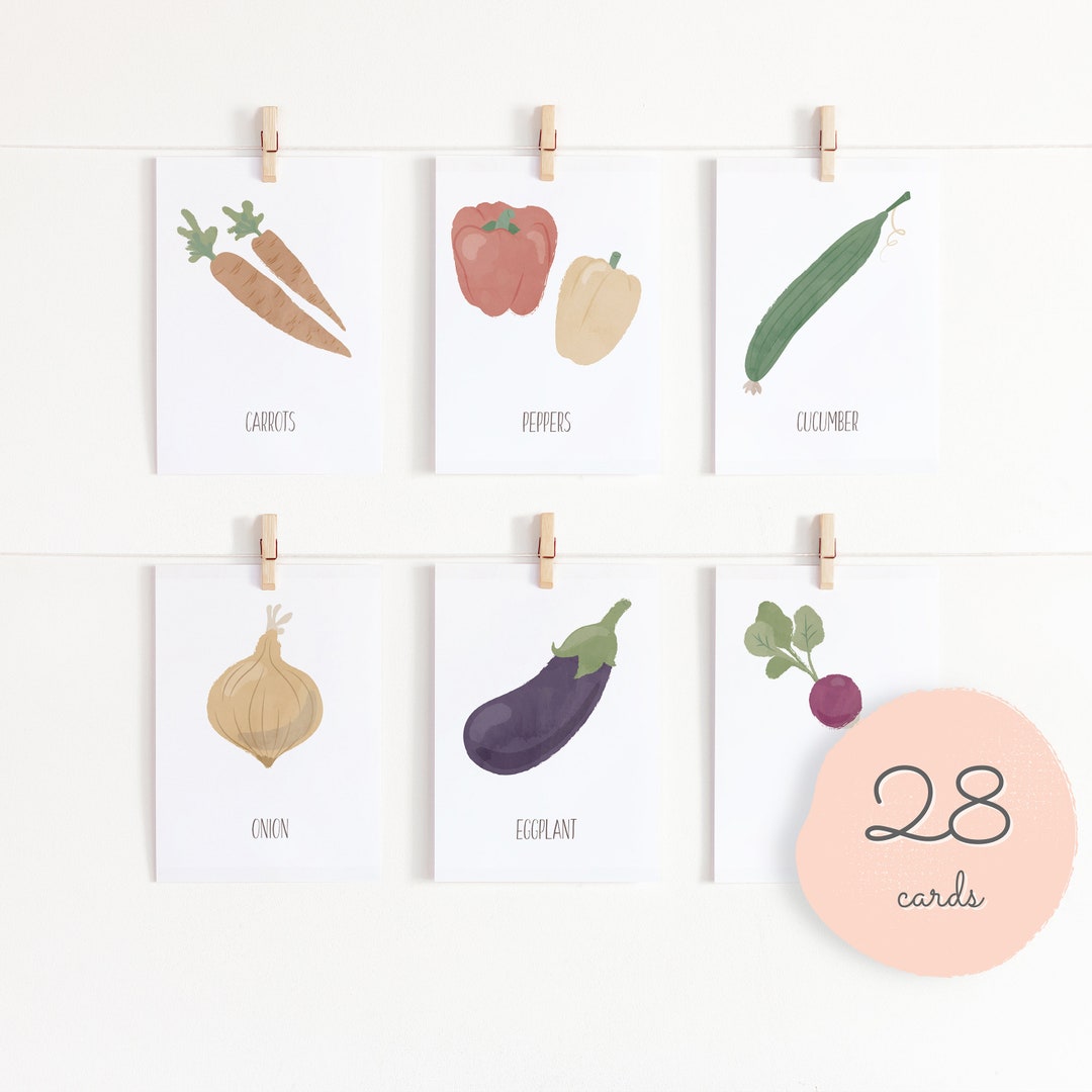 Fruits & Veggies Flashcards, Vegetables Flash Cards, Montessori ...