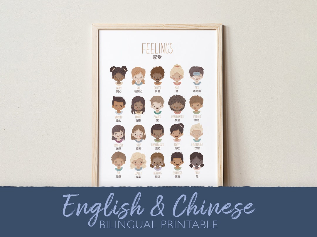Bilingual Chinese Language Feelings Poster, Chinese Printable ...