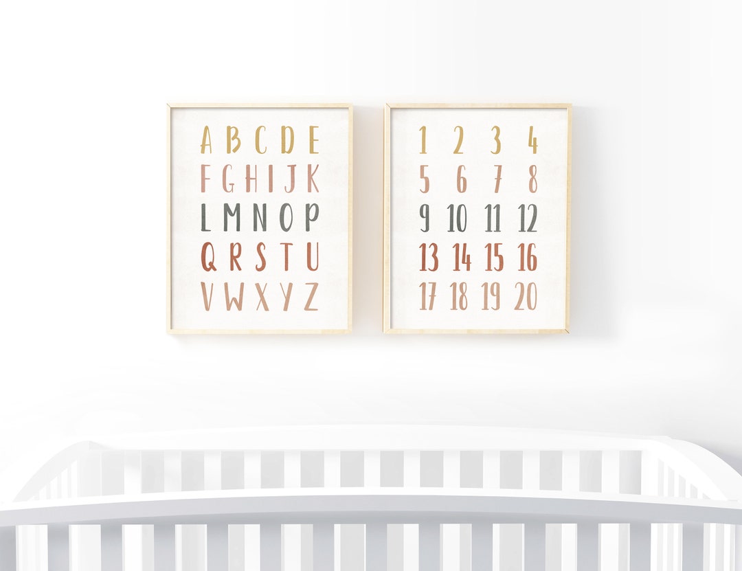Abc Poster, Alphabet Poster, Playroom Wall Art, Beige Terracotta Green ...