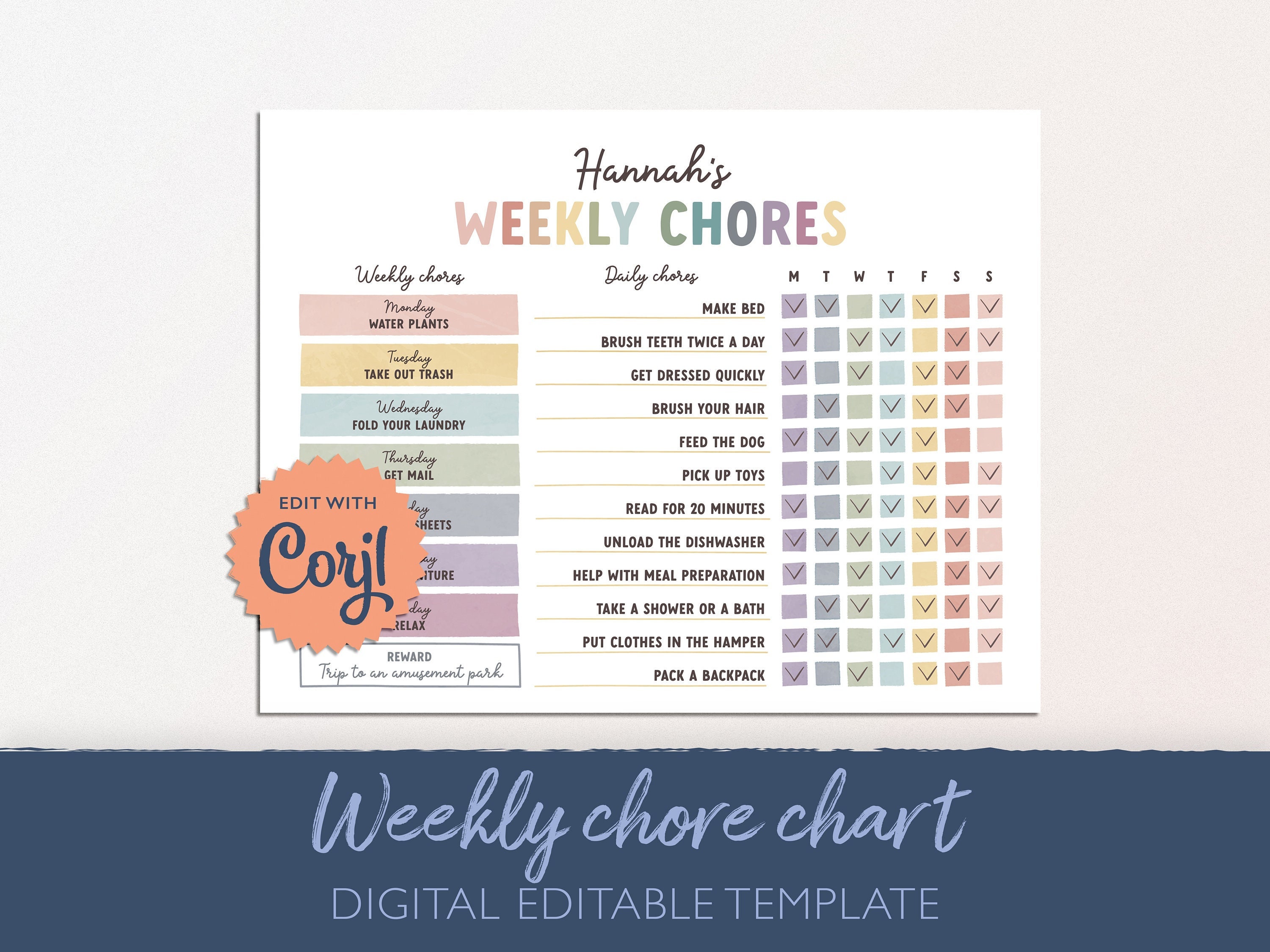 Editable Kids Chore Chart: Weekly Responsibility Tracker (digital) - Etsy