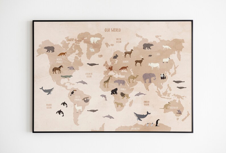 Animal World Map World Map Animals World Map Poster Animals - Etsy