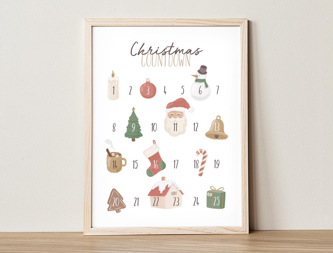 Christmas Countdown Printable: Boho Kids Advent Calendar (digital ...
