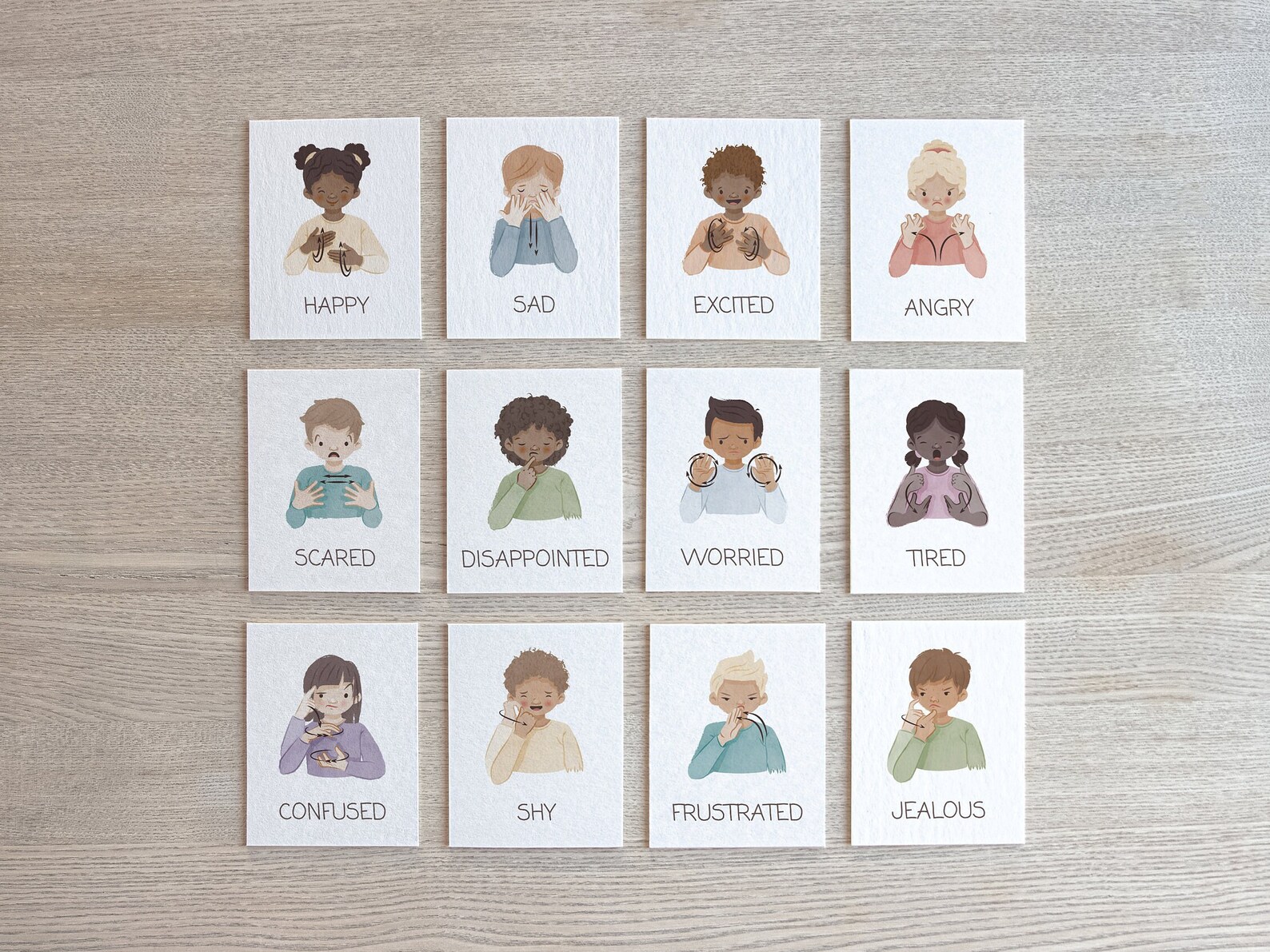 ASL Emotion Flashcards, Sign Language Feelings Flash Cards, Montessori ...