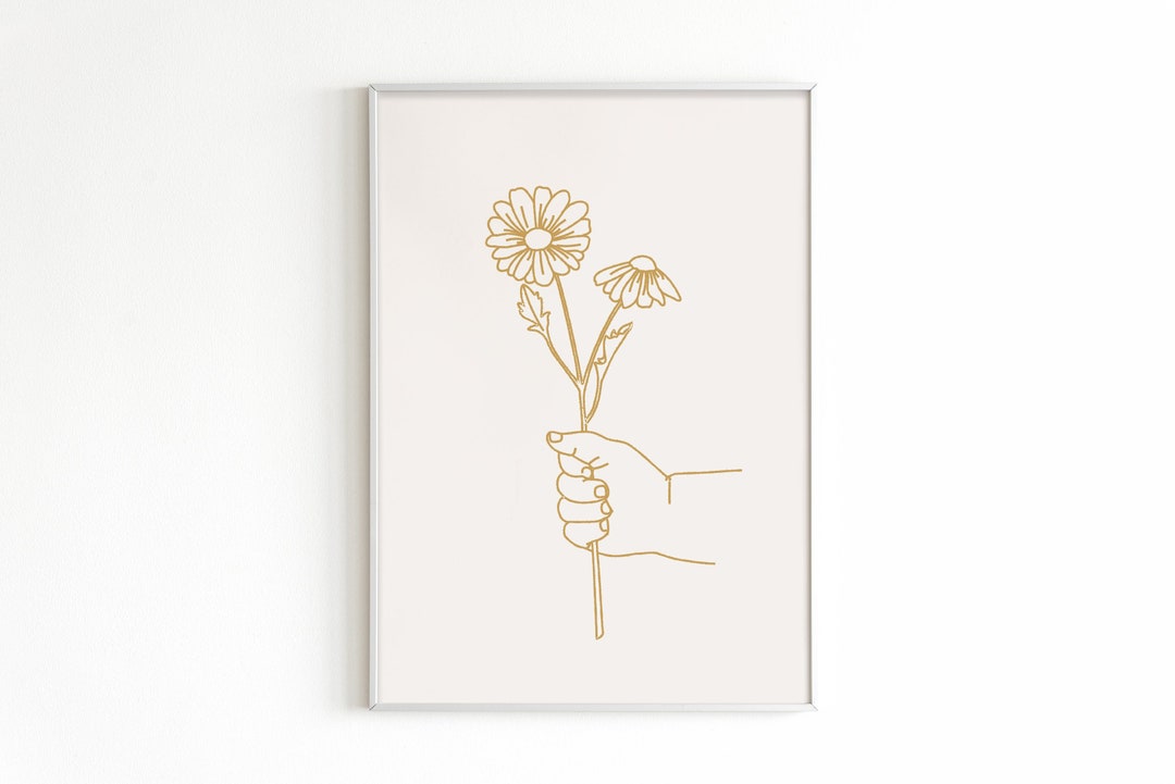 Flower Line Art, Baby Hand Printable, Printable Wall Art Botanical ...