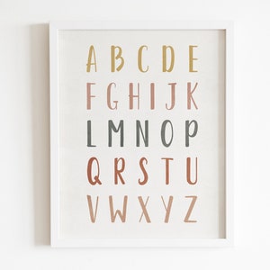 Abc Poster, Alphabet Poster, Playroom Wall Art, Beige Terracotta Green ...