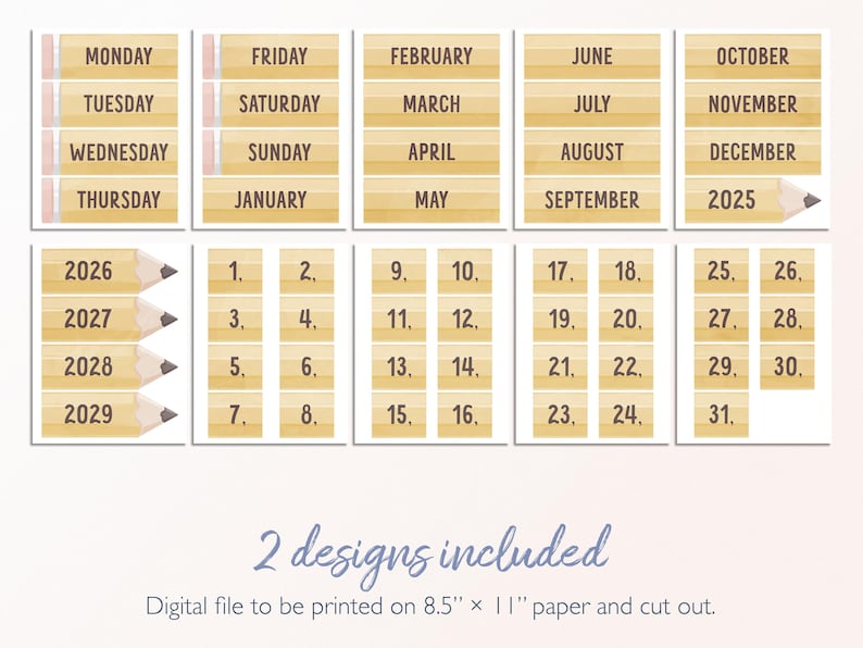 Pastel Pencil Classroom Flip Calendar: Printable Teacher Bulletin Board ...