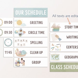School Timetable, Editable Classroom Schedule, Bulletin Board Kit ...