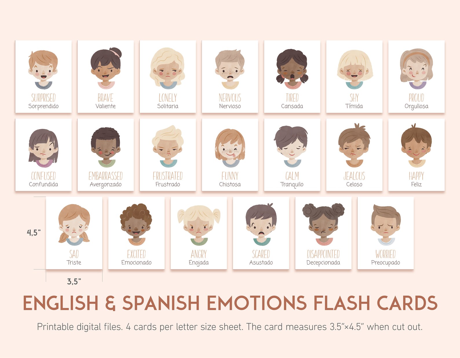 English to Spanish Emotions Flashcards Feelings Flash Cards | Etsy