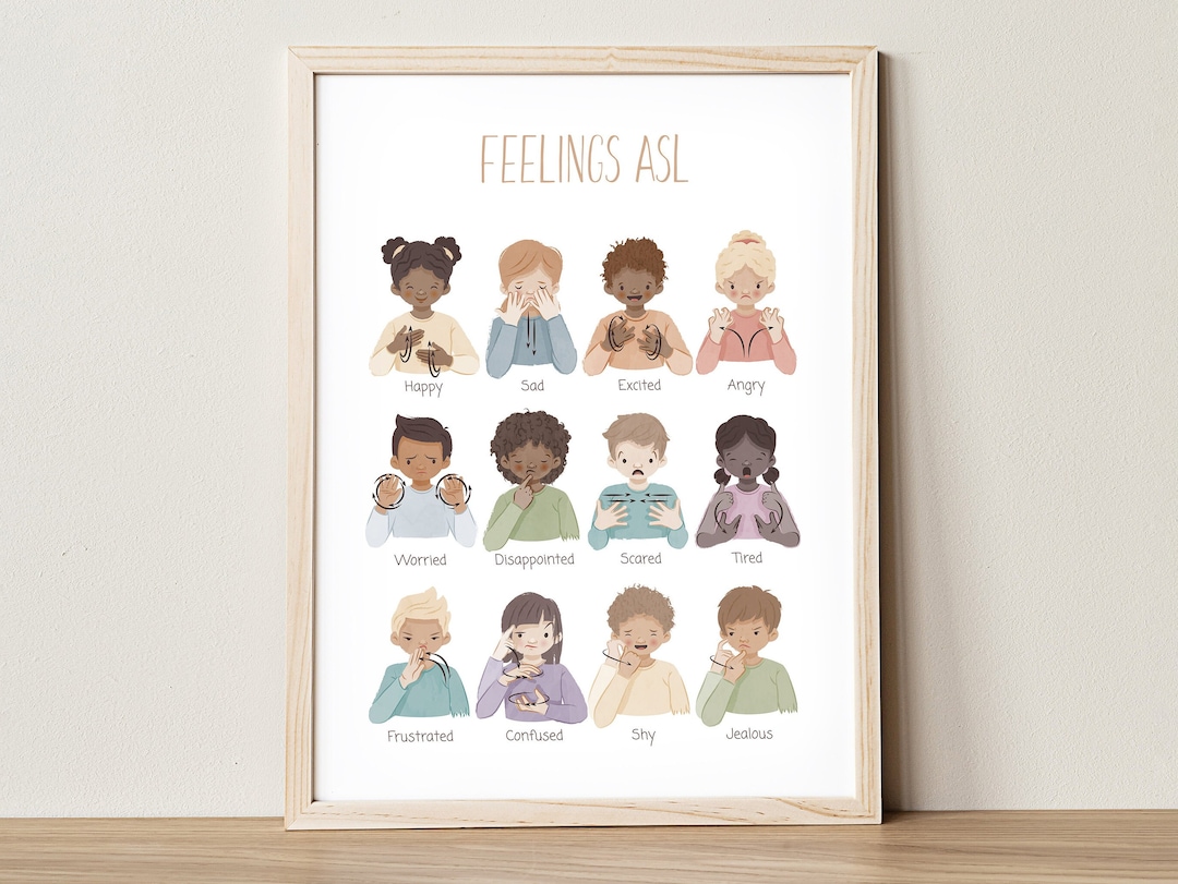 ASL Feelings Chart: Boho Classroom Decor, Sign Language Poster (digital ...