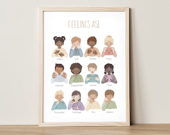 MY FEELINGS ASL Sign Language Poster 20 Emotions - Educational Poster ...