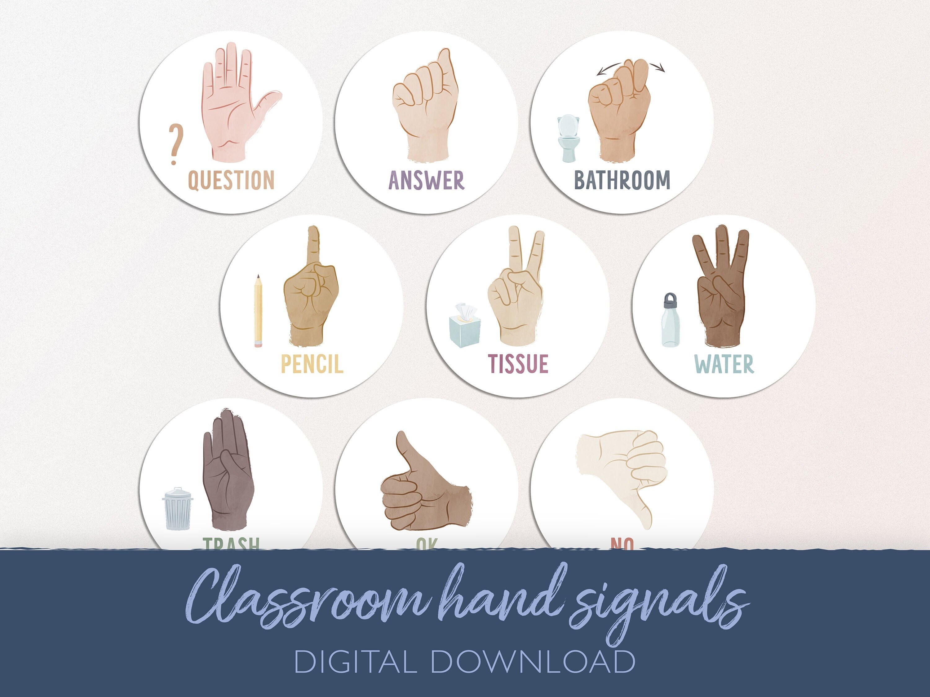 Hand Signal Classroom Posters: Boho Bulletin Board Decor (digital ...