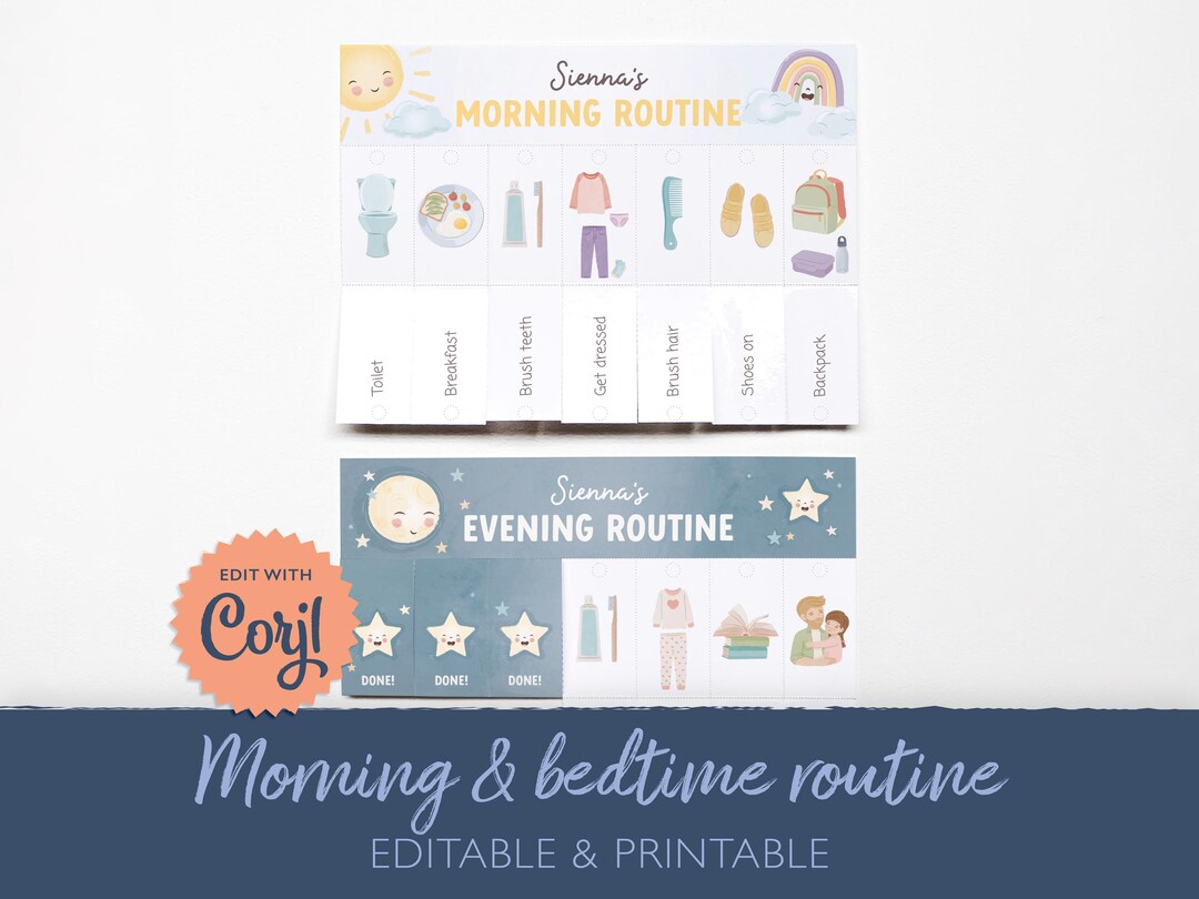 Editable Kids Routine Chart: Morning & Evening Visual Schedule (digital ...