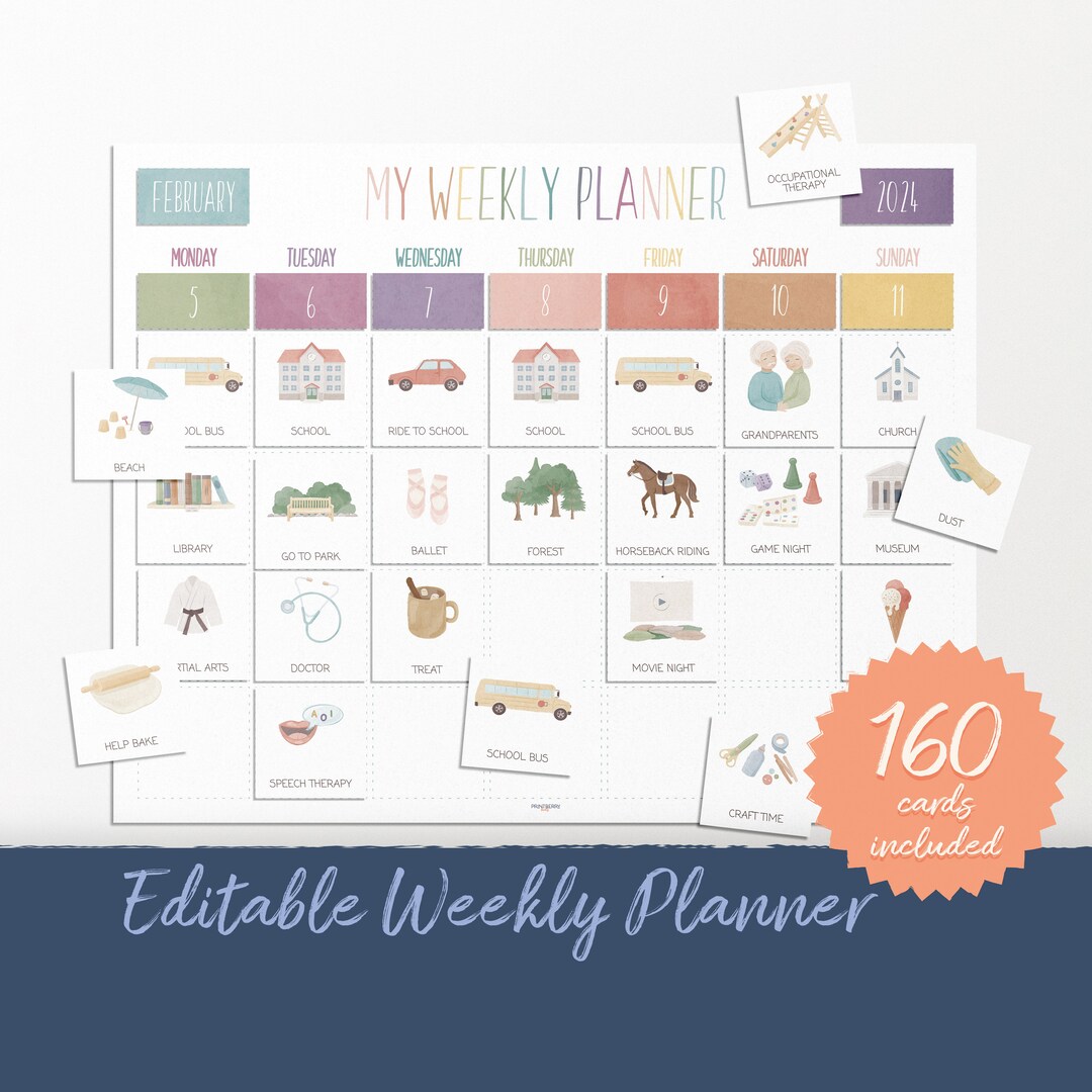 Editable Weekly Planner With Cards Weekly Visual Schedule - Etsy