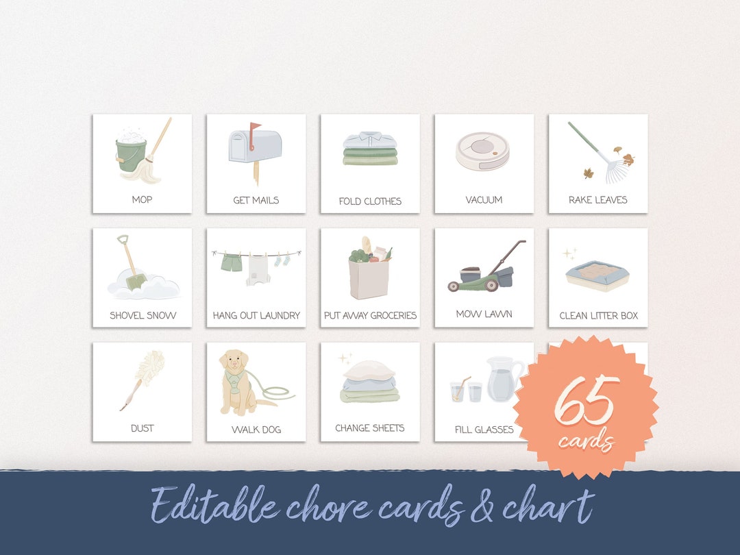 Chore Chart for Kids & Editable Chore Cards, Daily Routine Chart ...