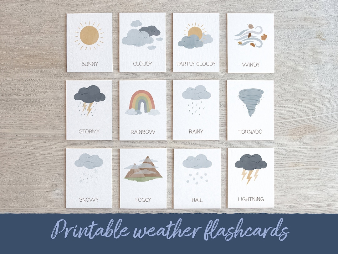 Weather Flashcards: Montessori Educational Printable Cards (DIGITAL) - Etsy