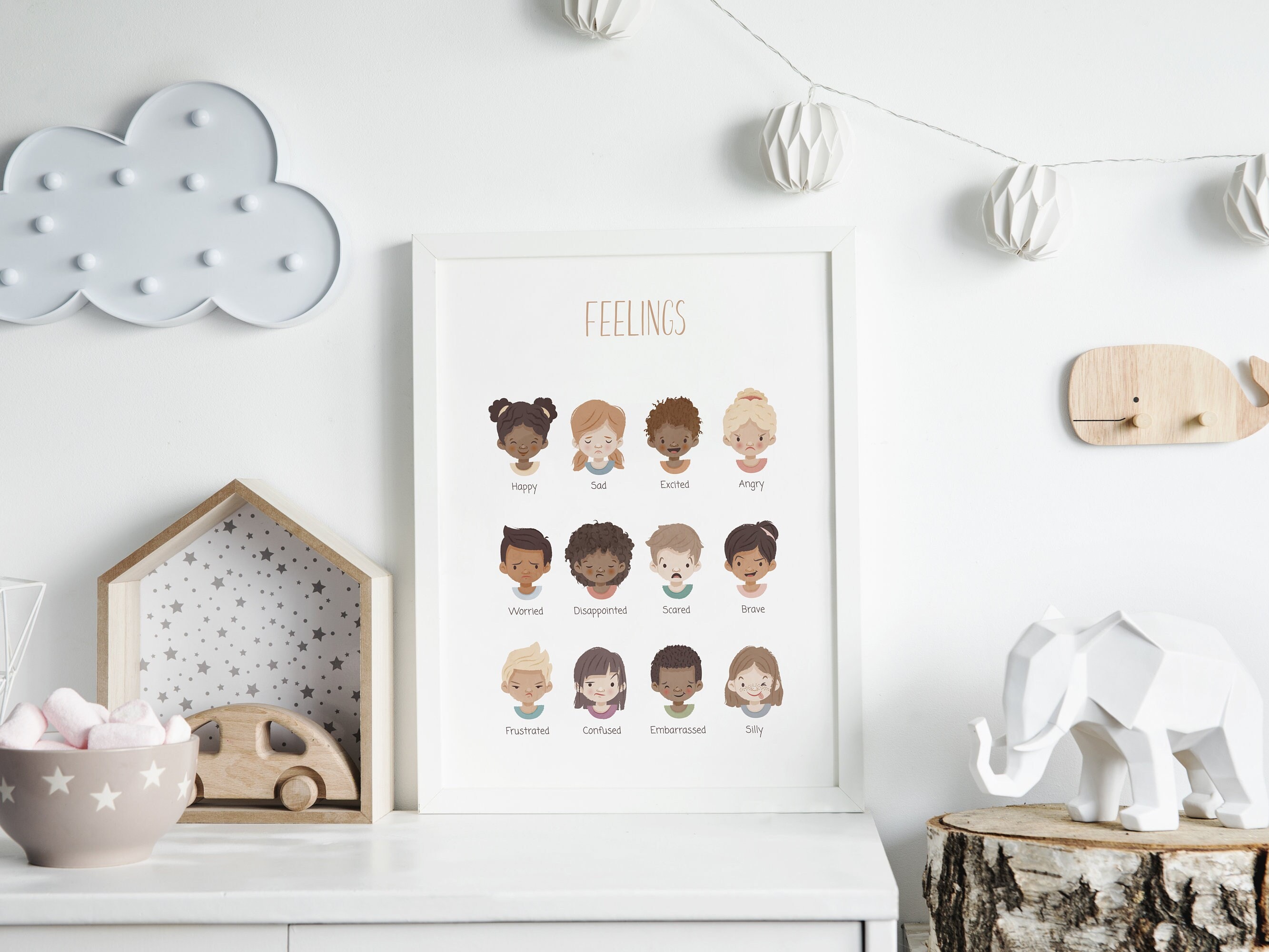 Feelings Chart Poster: Boho Classroom Decor, Emotions Print (digital ...