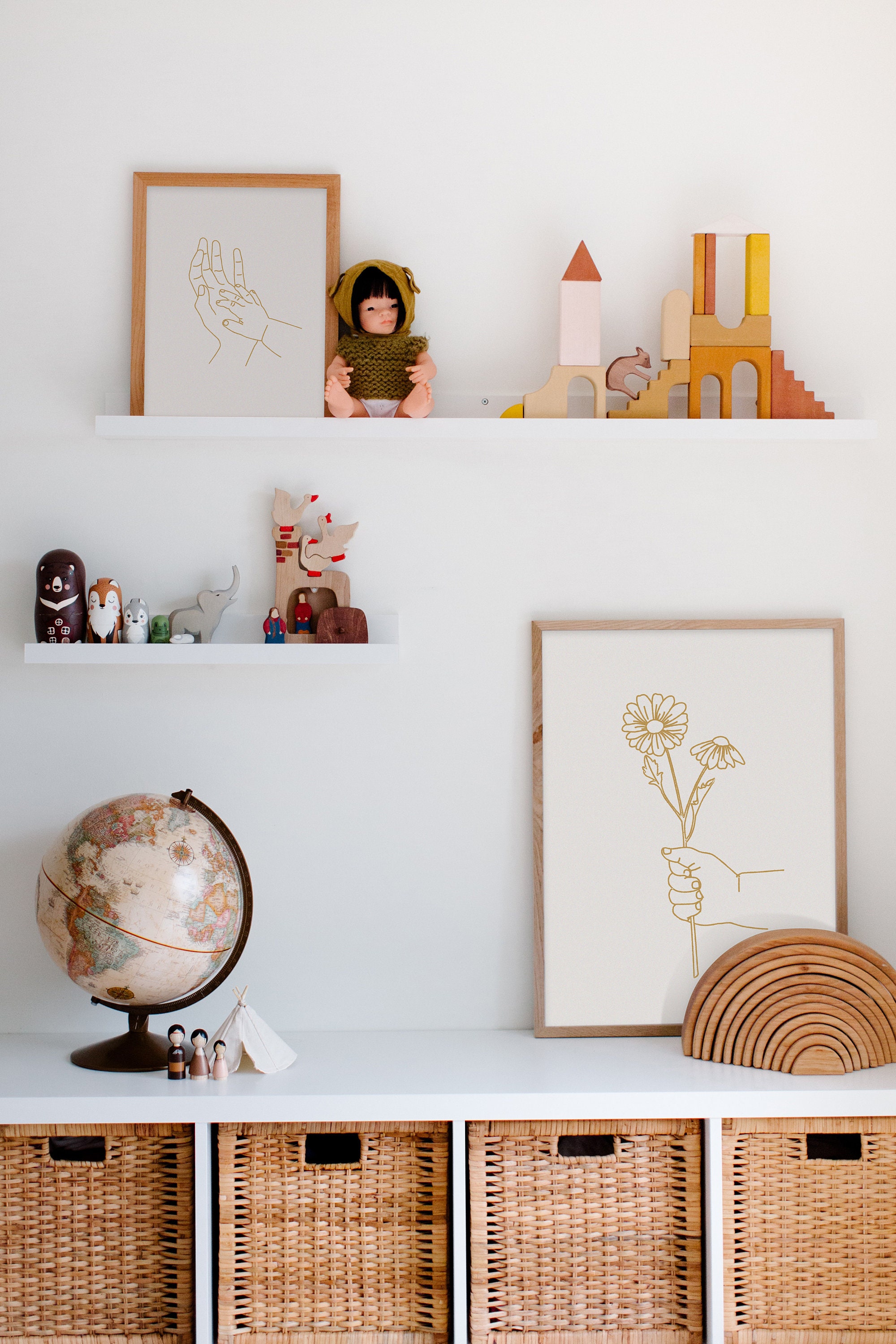 Flower Line Art Baby Hand Printable Printable Wall Art | Etsy