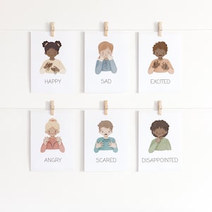 ASL Emotion Flashcards: Sign Language Feelings, Therapy Decor (digital ...