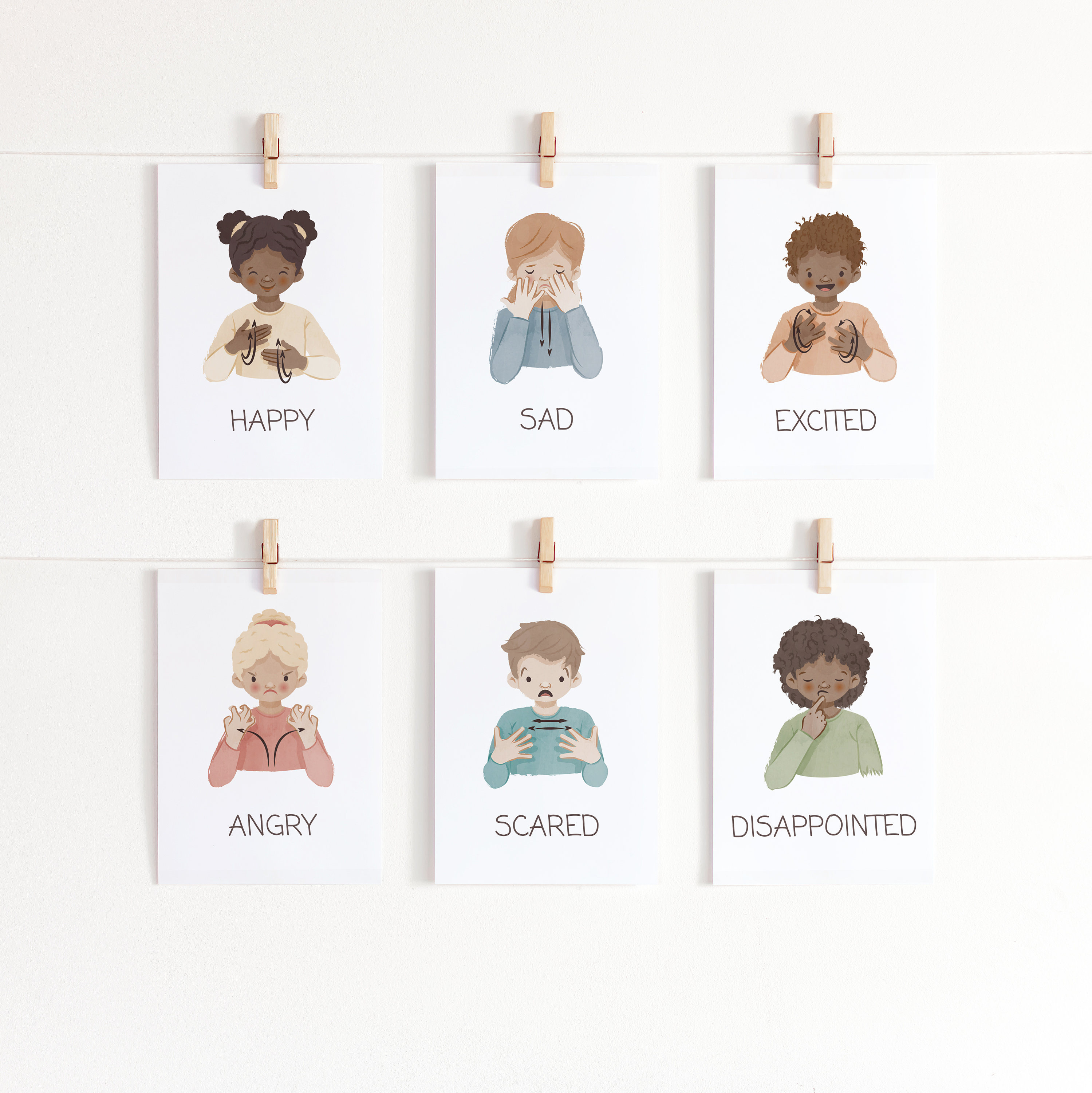 ASL Emotion Flashcards: Sign Language Feelings, Therapy Decor (digital ...