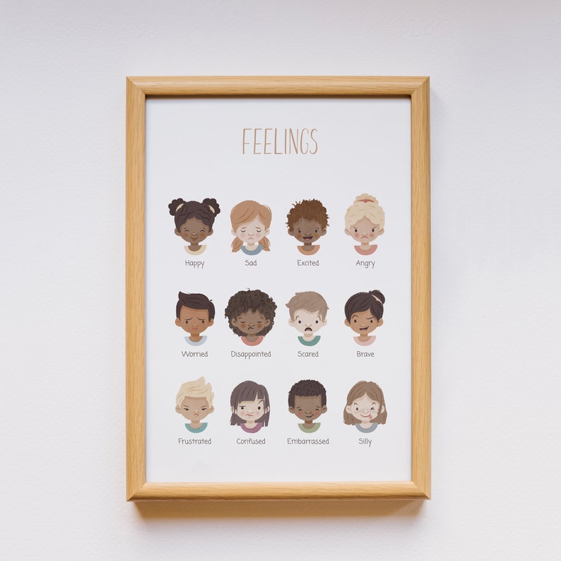 Feelings Chart Poster: Boho Classroom Decor, Emotions Print (digital ...