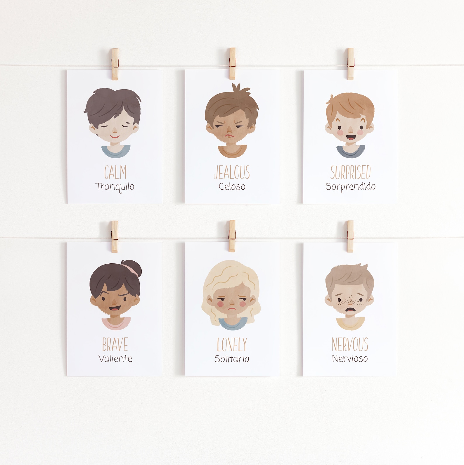 English to Spanish Emotions Flashcards Feelings Flash Cards | Etsy