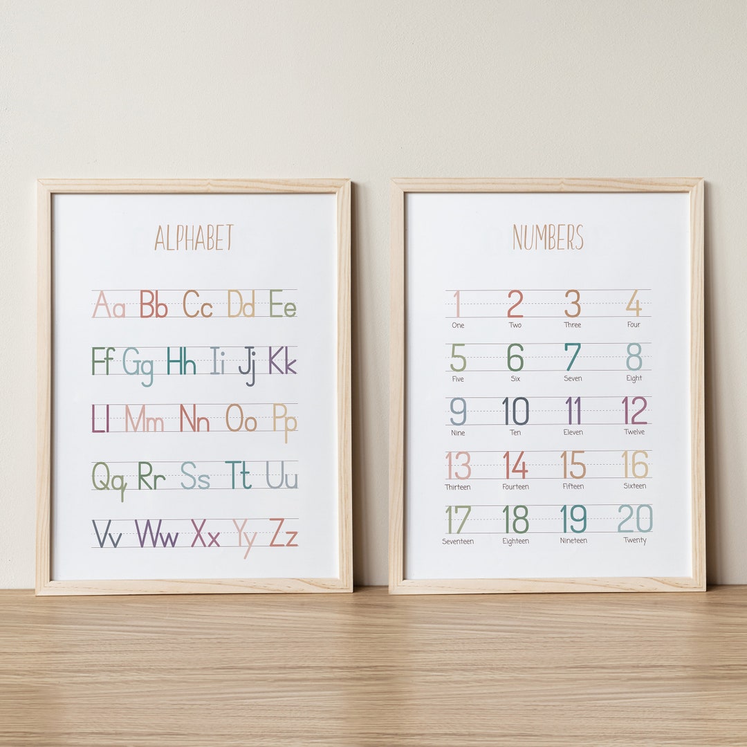 Rainbow Alphabet Poster, ABC Print, Numbers Educational Wall Art ...