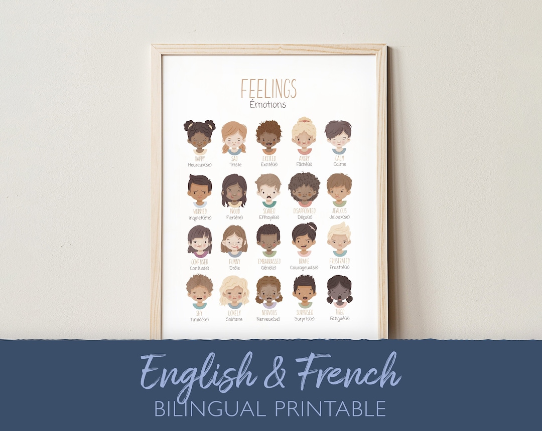 English to French Feelings Poster, Educational Posters, Emotions Chart ...