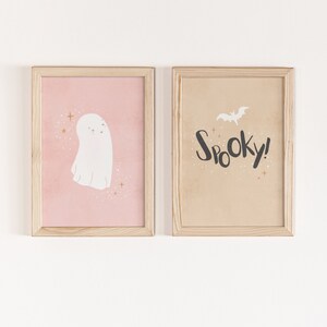 Set of 6 Pastel Halloween Posters, Boho Halloween Print, Pink Ghost ...