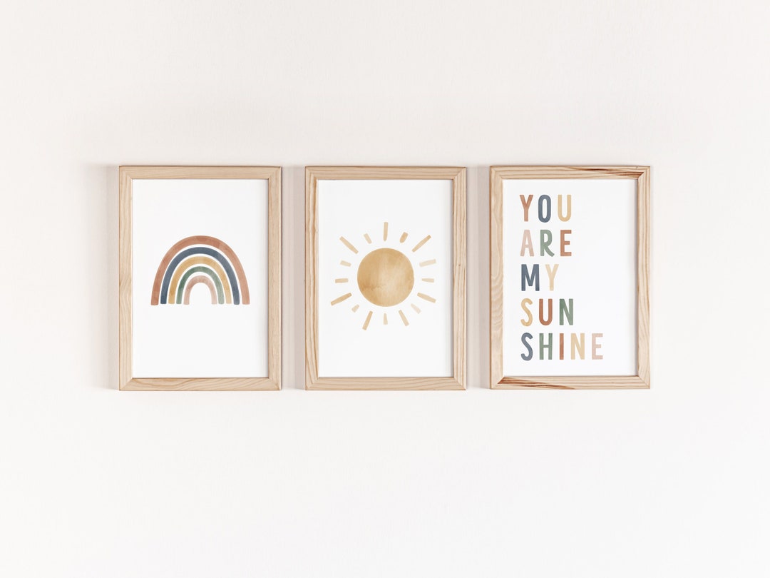 You Are My Sunshine Nursery Art: Muted Rainbow, Sun Print Set (digital ...