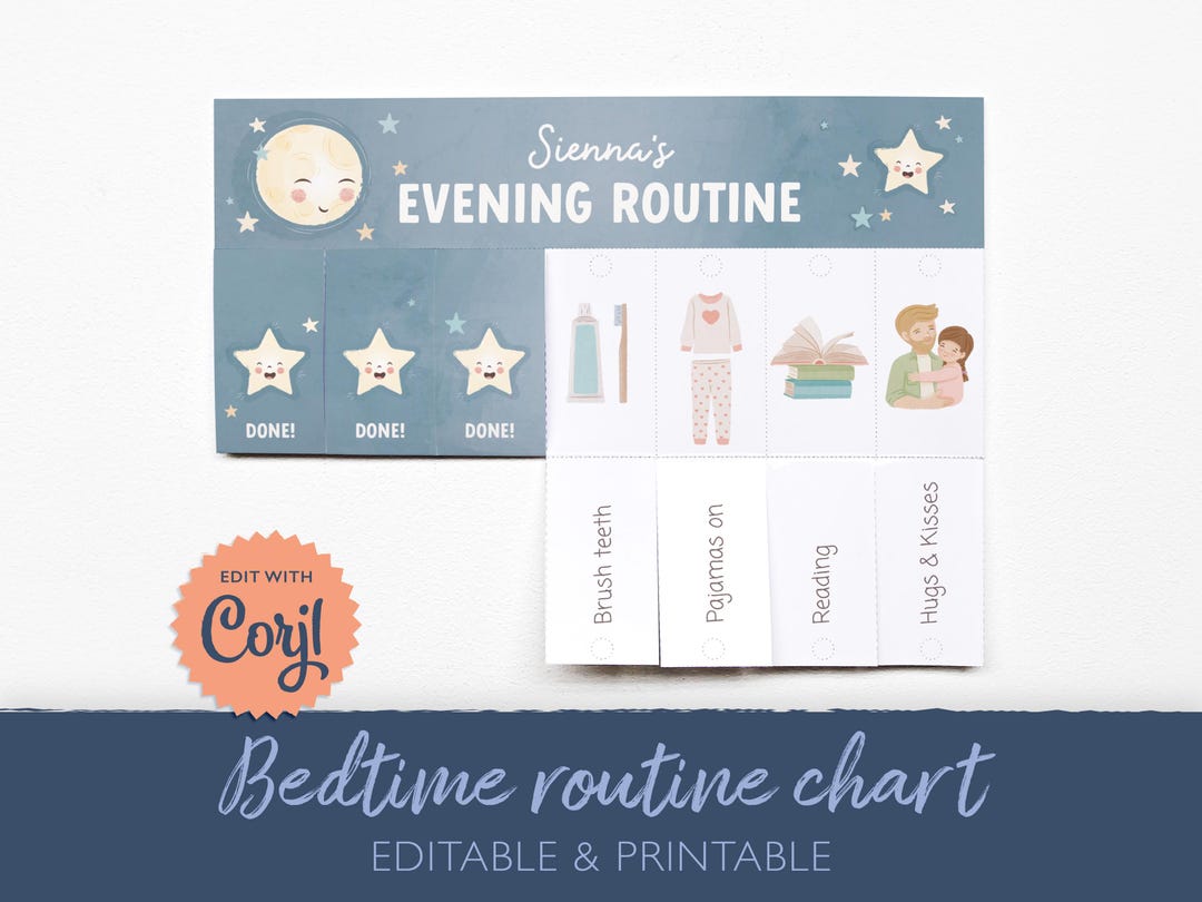 Editable Evening Routine Chart, Planning Toddler Bedtime Routine, Flip ...