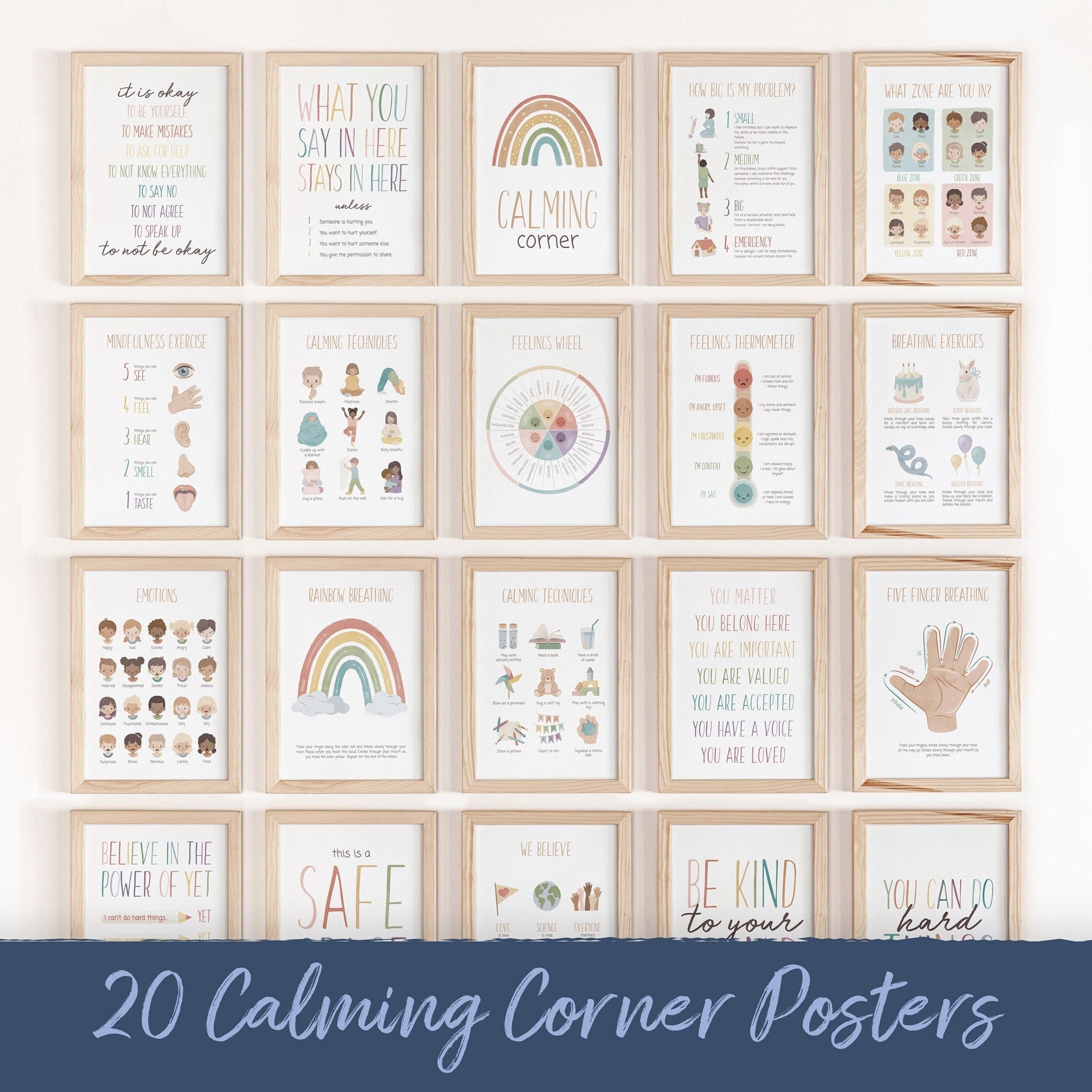 Calming Corner Poster Set: Feelings Chart, Emotions Wheel (digital ...