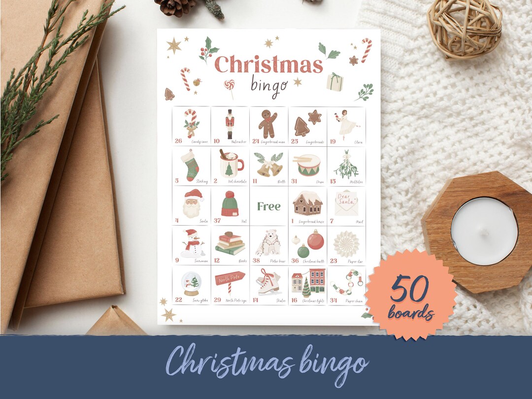 50 Printable Christmas Bingo Cards, Holiday Party Game for Families ...