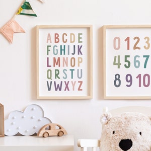 Rainbow Alphabet & Numbers Poster, ABC Print, 2 Piece Wall Art ...