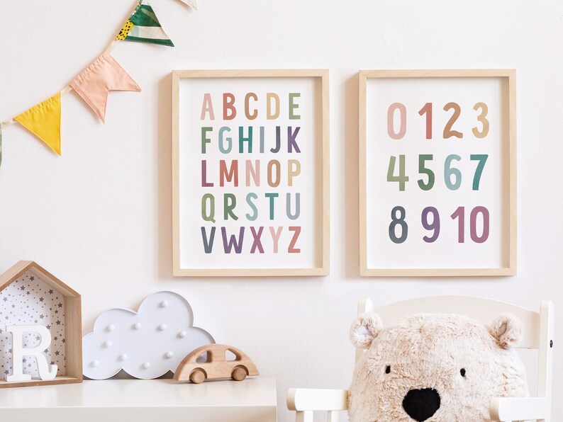 Rainbow Alphabet & Numbers Poster ABC Print 2 Piece Wall - Etsy