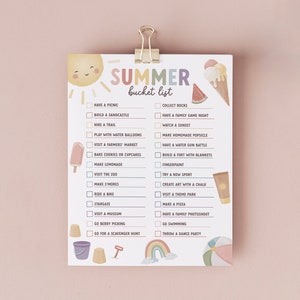 Editable Summer Bucket List for Kids, Custom Summer Checklist Template ...