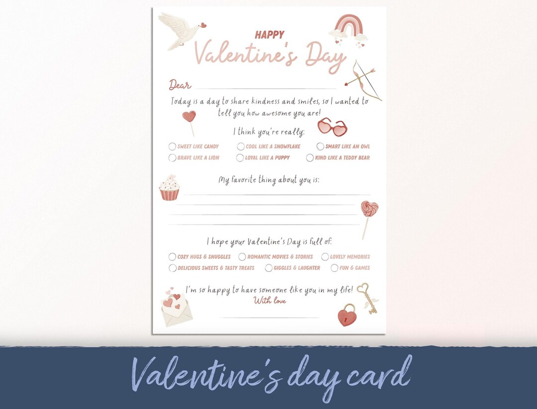 Fill-in Valentine's Day Card: Printable Letter Template (digital ...