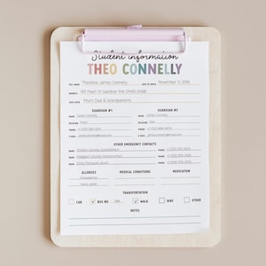 Editable Child Information Sheet: Emergency Contact Form (digital ...