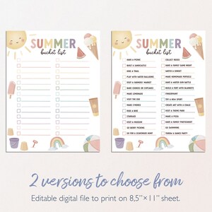 Editable Summer Bucket List for Kids, Custom Summer Checklist Template ...