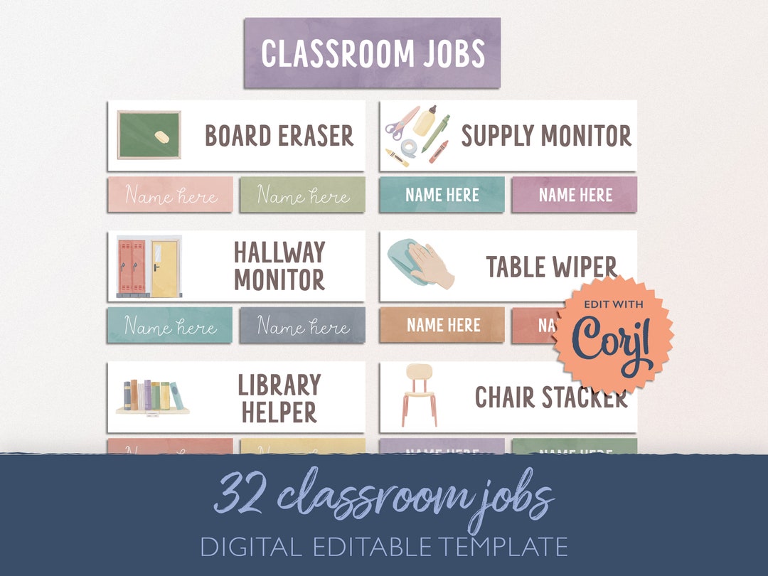 Editable Classroom Job Display: 32 Visual Task Cards (digital Download ...