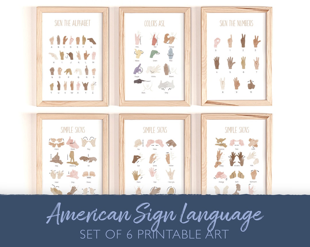 ASL, American Sign Language Art, Set of 6, ASL Alphabet Poster, Baby ...